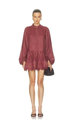 Bardot Antonia Lace Trim Mini Dress In Brown - Chestnut