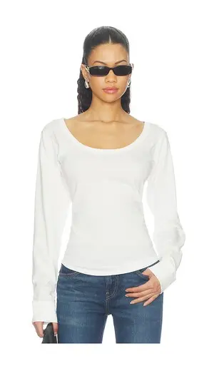 THE LINE BY K The Line By K Smythe Longsleeve Scoopneck Top In White.