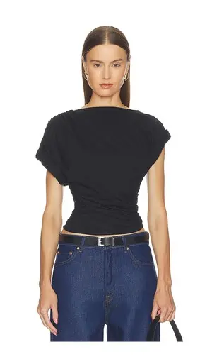 THE LINE BY K Francine Pleated Short Sleeve T-shirt - Black