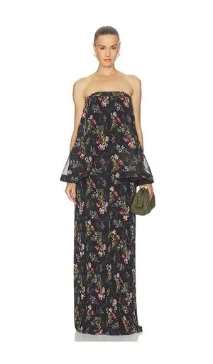 Cinq À Sept Love Letter Floral Rosaline Gown In Black