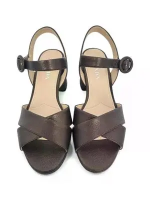 Prada 2020s Crisscross Block-heel Sandals - Brown