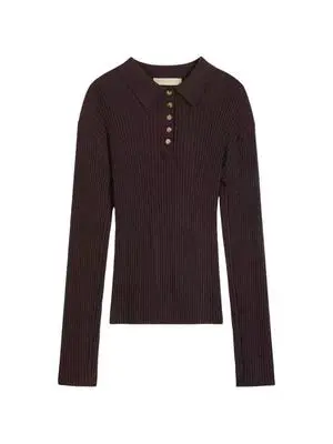 Vanessa Bruno Hoche Ribbed-knit Long-sleeve Polo Shirt
