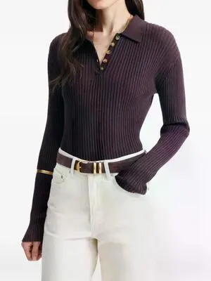Vanessa Bruno Hoche Ribbed-knit Long-sleeve Polo Shirt