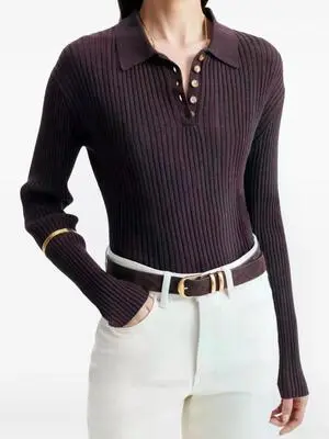 Vanessa Bruno Hoche Ribbed-knit Long-sleeve Polo Shirt