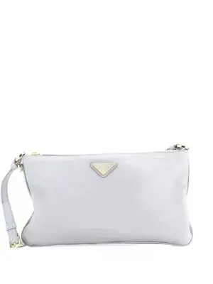 Prada Zip Flat Pouch Leather Shoulder Bag - Blue