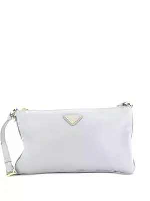 Prada Zip Flat Pouch Leather Shoulder Bag - Blue