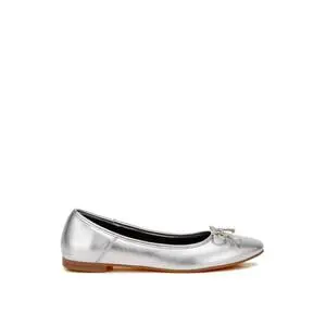 RAG & CO Ipara Bow Detail Metallic Ballerinas In By - Silver