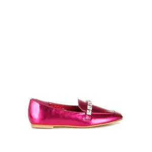 RAG & CO Celosia Metallic Diamante Strap Loafers In Fuchsia By - Pink