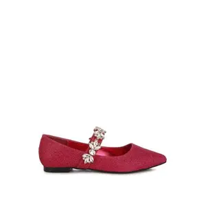RAG & CO Flavia Diamante Brooch Glitter Ballerinas In Fuchsia By - Pink