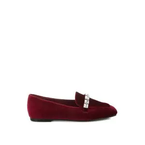 RAG & CO Kyari Velvet Diamante Strap Loafers In Dark By - Red