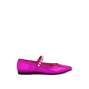 RAG & CO Alverno Metallic Diamante Mary Jane Leather Flats In Fuchsia By - Pink