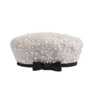 SIBI HATS Jacqueline Pearl Embellished Grey Beret Hat - Grey/black