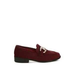 RAG & CO Maestro Diamante Embellished Horsebit Loafers In Burgundy By - Red