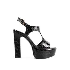 RAG & CO Croft Croc High Heeled Cut Out Sandals In By - Black