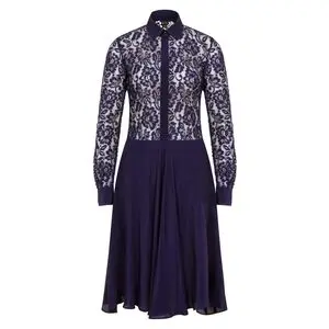 SOPHIE CAMERON DAVIES Navy Silk Midi Lace Dress - Blue