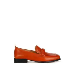 RAG & CO Hostess Genuine Leather Braided Loafers In Cognac By - Orange