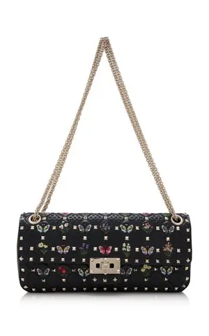 Valentino Garavani Rockstud Spike Leather Shoulder Bag - Black