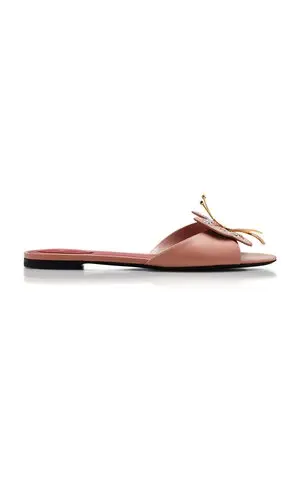 Valentino Garavani Flutterby Leather Slide Sandals - Gold