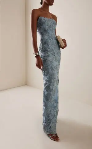 Monique Lhuillier Embroidered Tulle Column Dress
