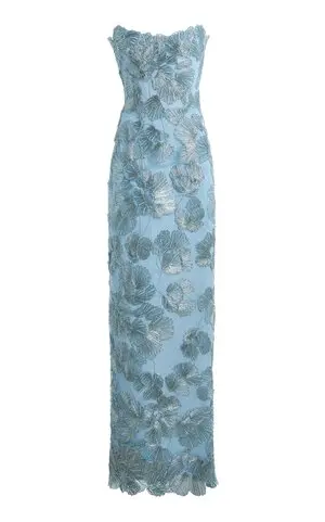 Monique Lhuillier Embroidered Tulle Column Dress - Blue