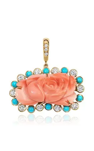EDEN PRESLEY 14k Yellow Gold, Coral And Diamond Pendant - Pink