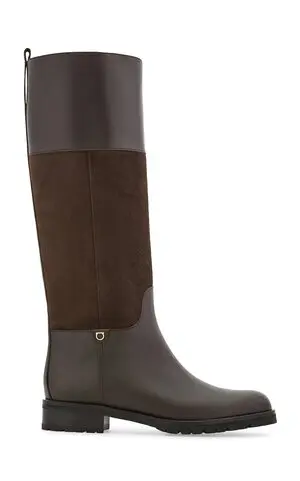 FERRAGAMO Ofely Calfskin Leather Knee Boots - Brown
