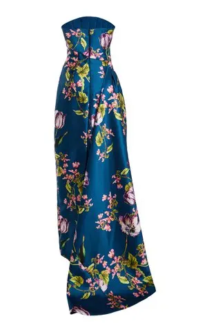 Monique Lhuillier Strapless Draped Bodice Maxi Dress With Side Train