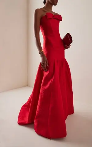Monique Lhuillier Strapless Bow Jacquard Gown