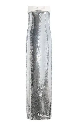 Monique Lhuillier Sequined Strapless Color-block Bow Bodice Gown