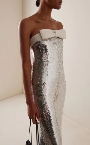 Monique Lhuillier Sequined Strapless Color-block Bow Bodice Gown