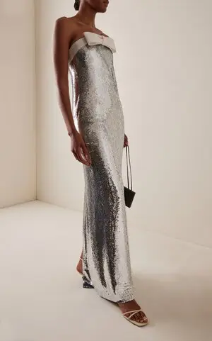 Monique Lhuillier Sequined Strapless Color-block Bow Bodice Gown