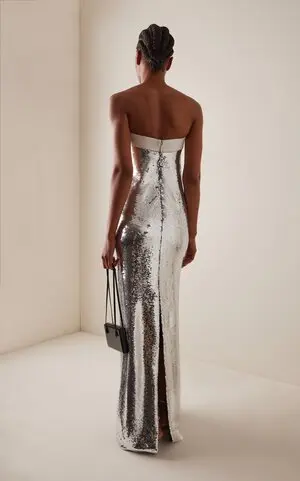 Monique Lhuillier Sequined Strapless Color-block Bow Bodice Gown