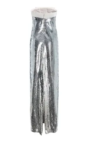 Monique Lhuillier Sequined Strapless Color-block Bow Bodice Gown