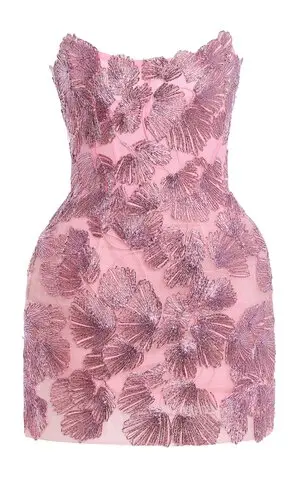 Monique Lhuillier Embroidered Strapless Mini Cocktail Dress - Pink