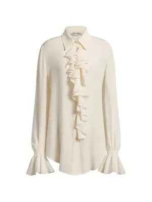 Alberta Ferretti Shirt In Crêpe De Chine With Ruffles - White