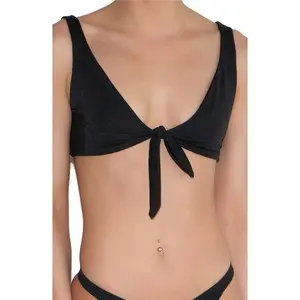 CHERINA BEACHWEAR Stephany Plunge Neckfront-tie Bikini Top - Black