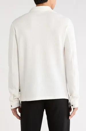 John Varvatos Zack Basket Stitch Long Sleeve Polo - Salt
