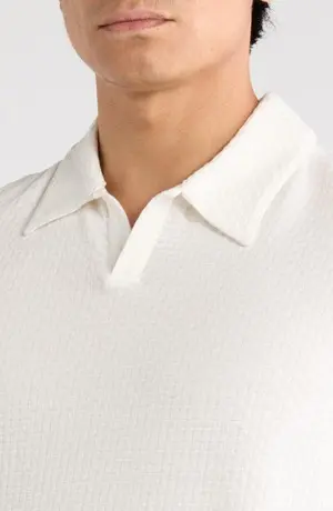 John Varvatos Zack Basket Stitch Long Sleeve Polo - Salt