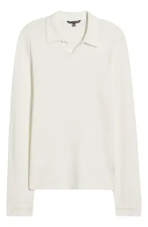 John Varvatos Zack Basket Stitch Long Sleeve Polo - Salt