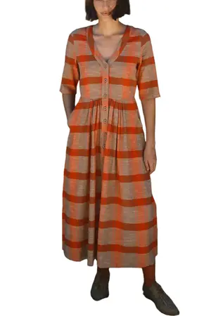 Ace & Jig Leelee Button Front V-neck Midi Dress Lipstick