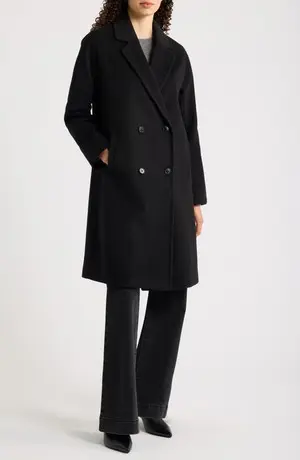 Calvin Klein Boyfriend Double Breasted Wool Blend Coat Black