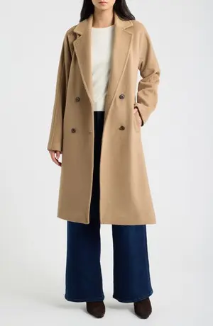 Calvin Klein Boyfriend Double Breasted Wool Blend Coat - Camel