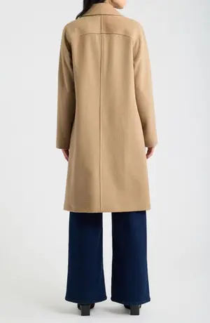 Calvin Klein Boyfriend Double Breasted Wool Blend Coat - Camel