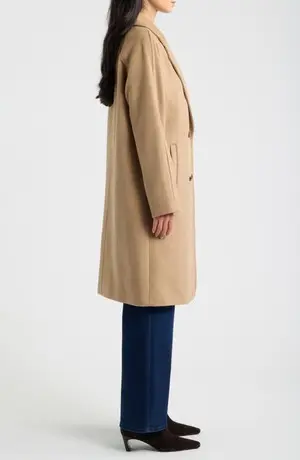 Calvin Klein Boyfriend Double Breasted Wool Blend Coat - Camel