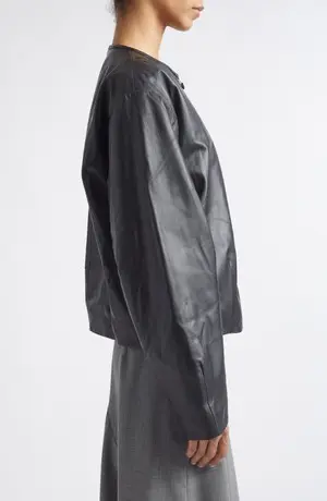ST. AGNI Button Detail Leather Jacket