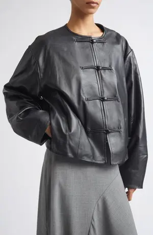 ST. AGNI Button Detail Leather Jacket