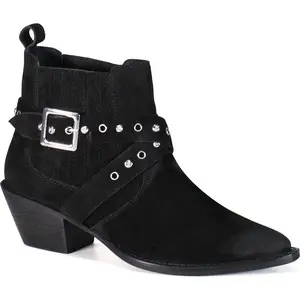 DIBA TRUE Funky Tune Suede Studded Ankle Bootie - Black