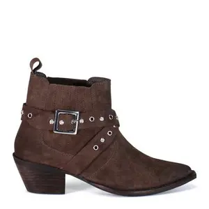 DIBA TRUE Funky Tune Suede Studded Ankle Bootie - Chocolate