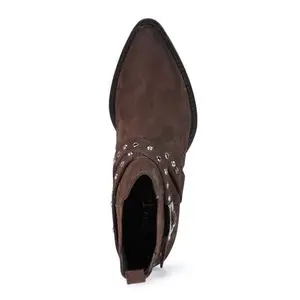 DIBA TRUE Funky Tune Suede Studded Ankle Bootie - Chocolate