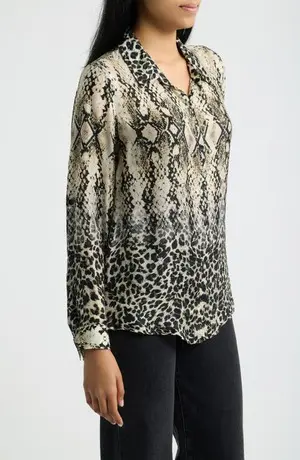 APNY Snake Print Roll-up Sleeve Cupro Shirt